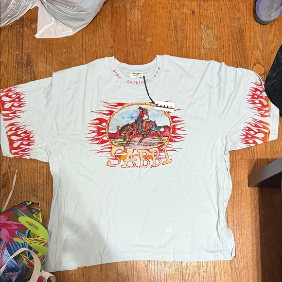 Sabbi | Tops | Sabbi The Very Oversized Flaming Cowboy Tee Sky | Poshmark